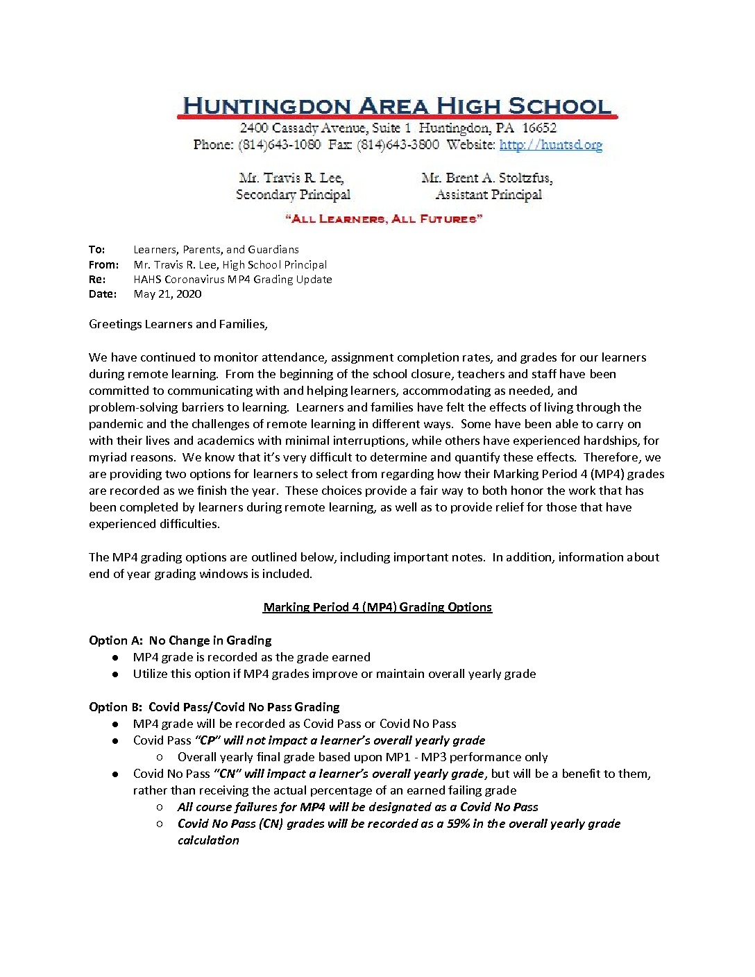Marking Period 4 Grading Options - Huntingdon Area School District