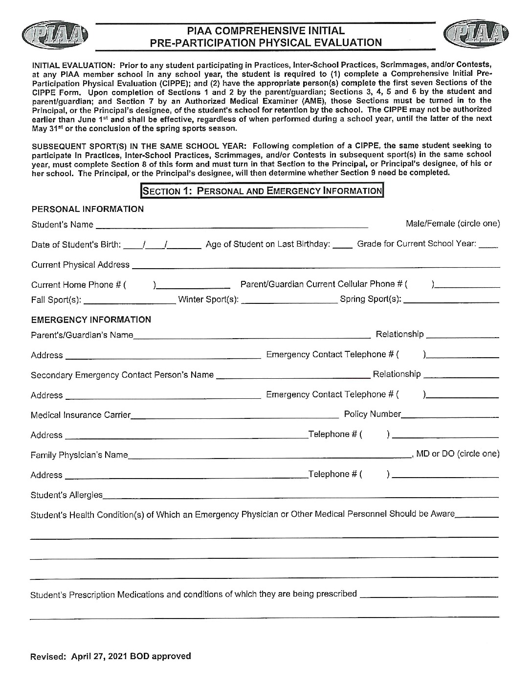 Physical Paperwork - Huntingdon Area School District