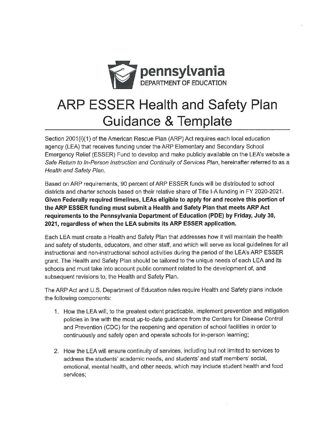 Health and Safety Plan – 1/18/2022 – Huntingdon Area School District