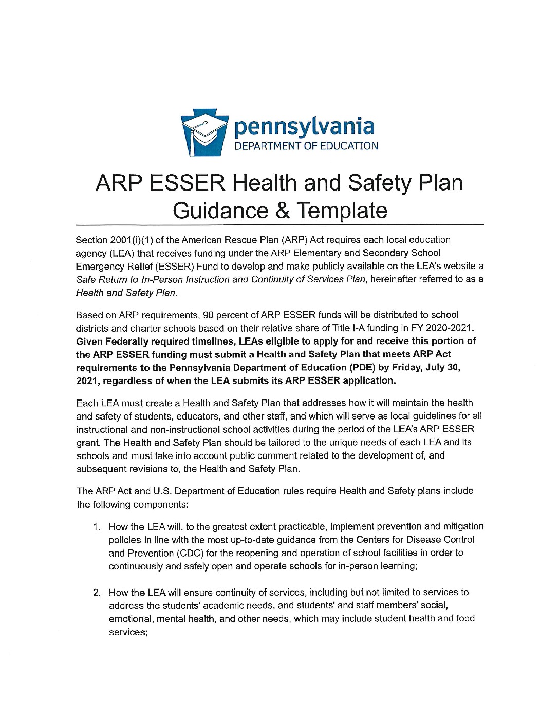 Health and Safety Plan – March 21, 2022 – Huntingdon Area School District