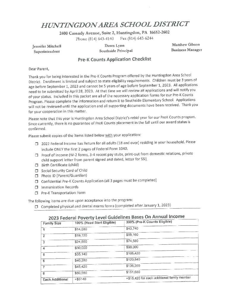 Pre-K Counts Program Flyer - Huntingdon Area School District