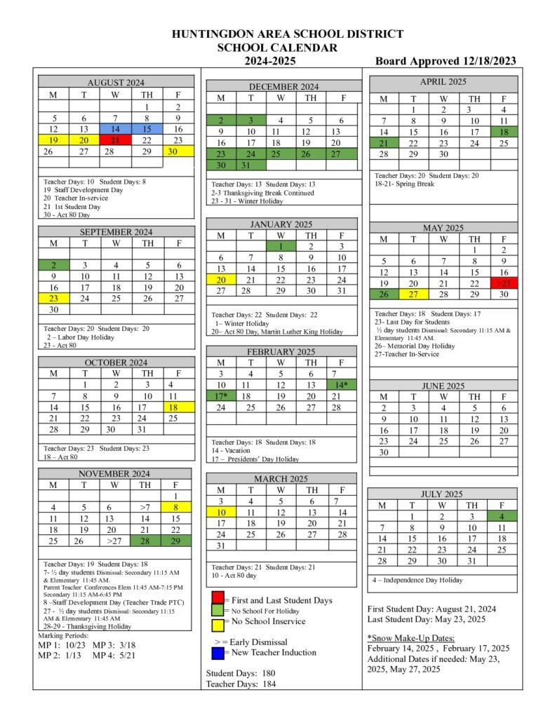 District Calendar - Huntingdon Area School District