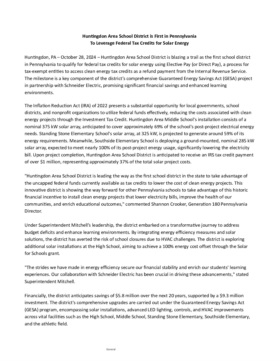 HASD is First in PA to Leverage Federal Tax Credits for Solar Energy ...