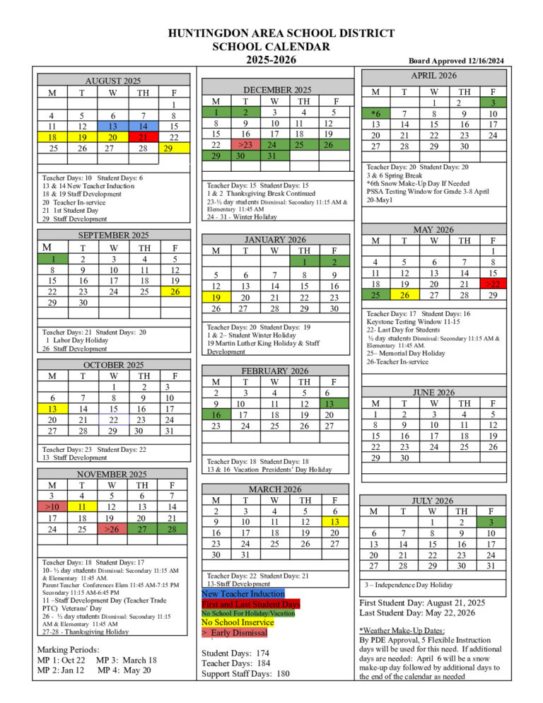 District Calendar - Huntingdon Area School District