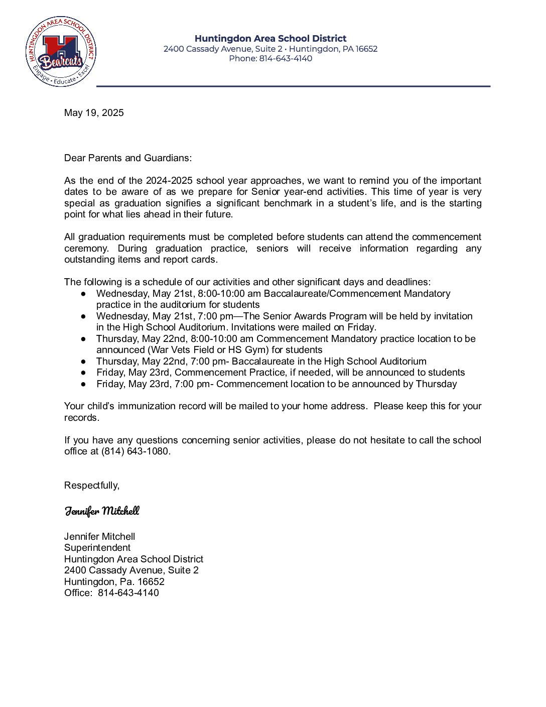 Class of 2025 Senior Activities - Huntingdon Area School District