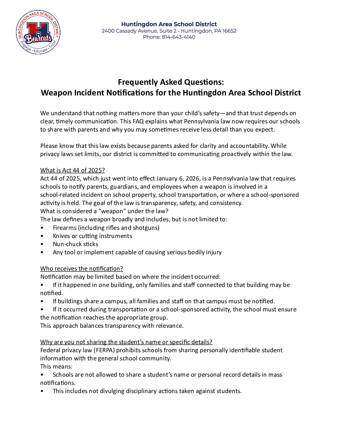 Pennsylvania Act 44 FAQ - Huntingdon Area School District